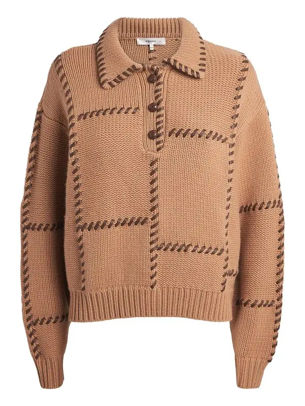 FRAME Wool-cashmere Leather-stitch Sweater - Brown
