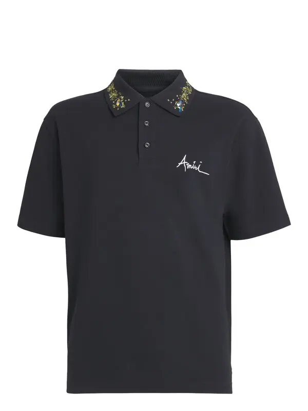 Amiri Cotton Embroidered Polo Shirt - Black