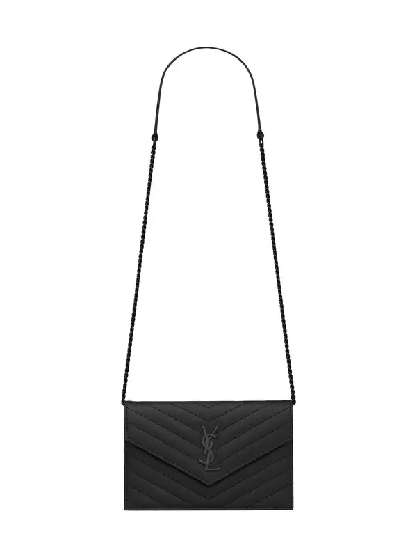 Saint Laurent Envelope Pochette With Cassandre Chain - Black