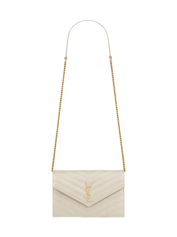 Saint Laurent Pochette Envelope Cassandre Chain Bag - White