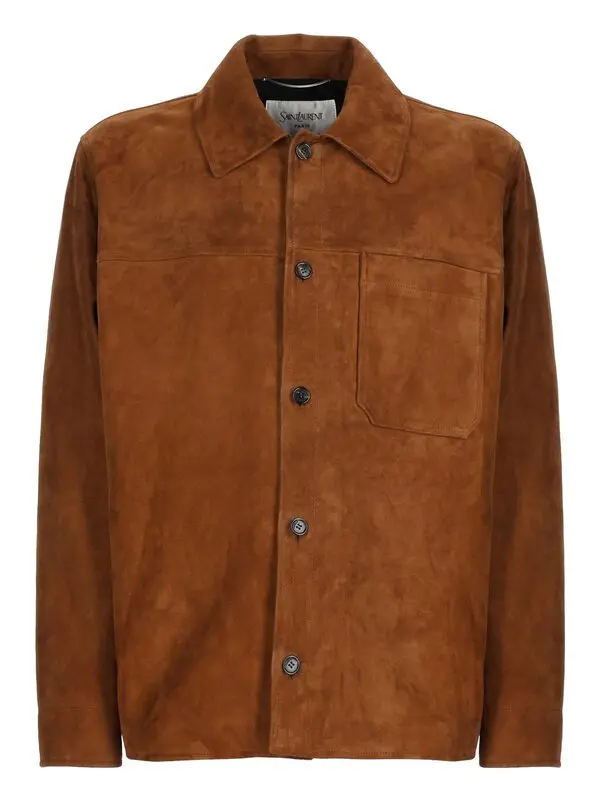 Saint Laurent Overshirt In Suede - Brown
