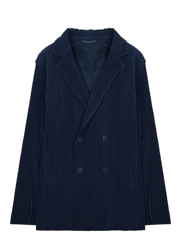Issey Miyake Pleated Double-breasted Jacket - Blue