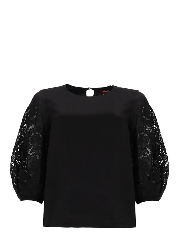Max Mara T-shirt With Lace Sleeves - Black