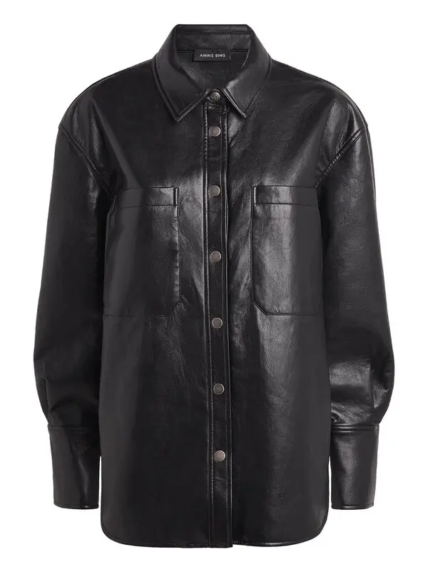 ANINE BING Leather-blend Dante Shirt - Black