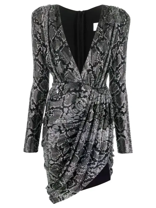 Philipp Plein Plunging V-neck Rhinestone Mini Dress - Silver
