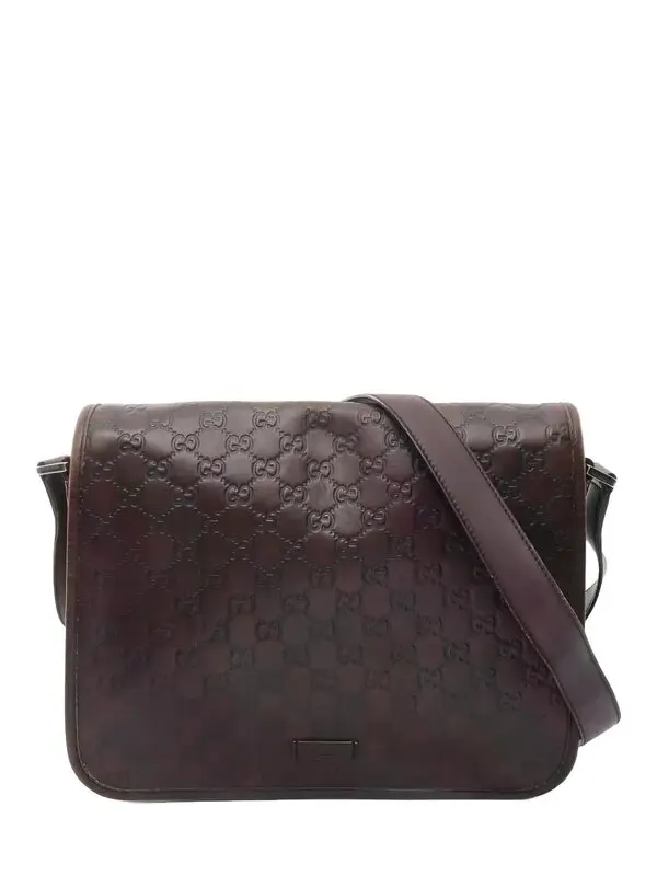 Gucci 2000s Embossed Leather Shoulder Bag - Brown