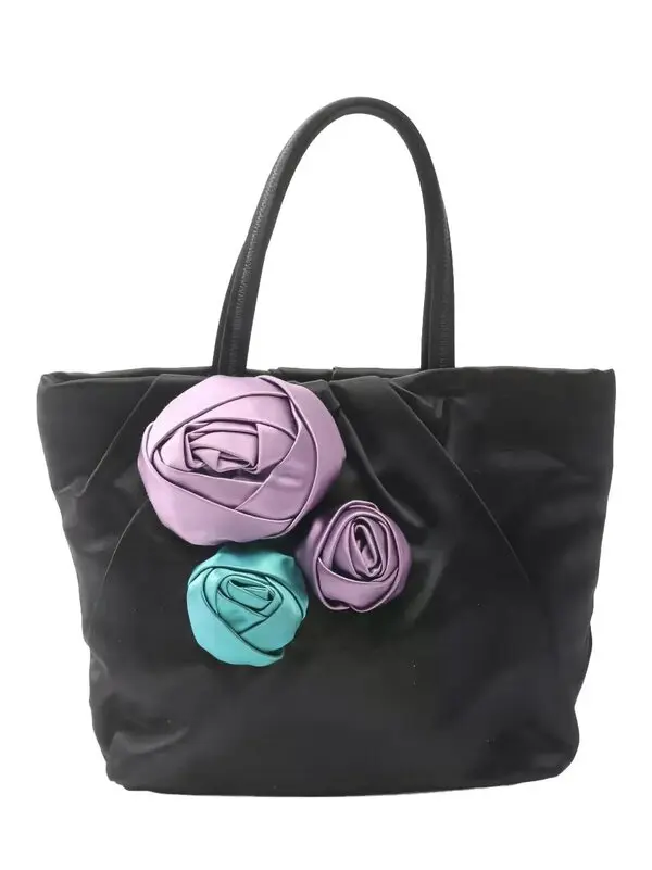 Prada 2010s Flower-appliqué Tote Bag - Black