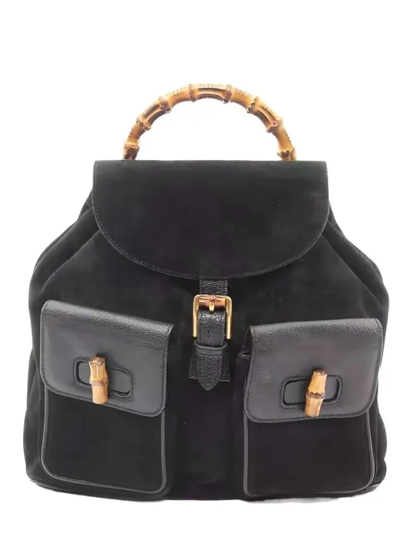 Gucci 2000s Bamboo Leather Backpack - Black