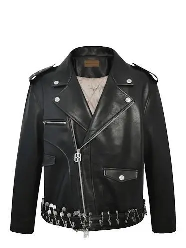 BIRTH OF ROYAL CHILD Pin Detail Leather Jacket - Black