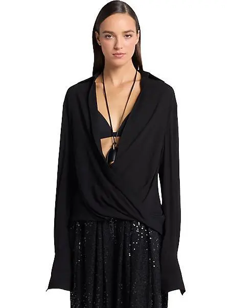 Michael Kors Silk Georgette Wrap Blouse - Black