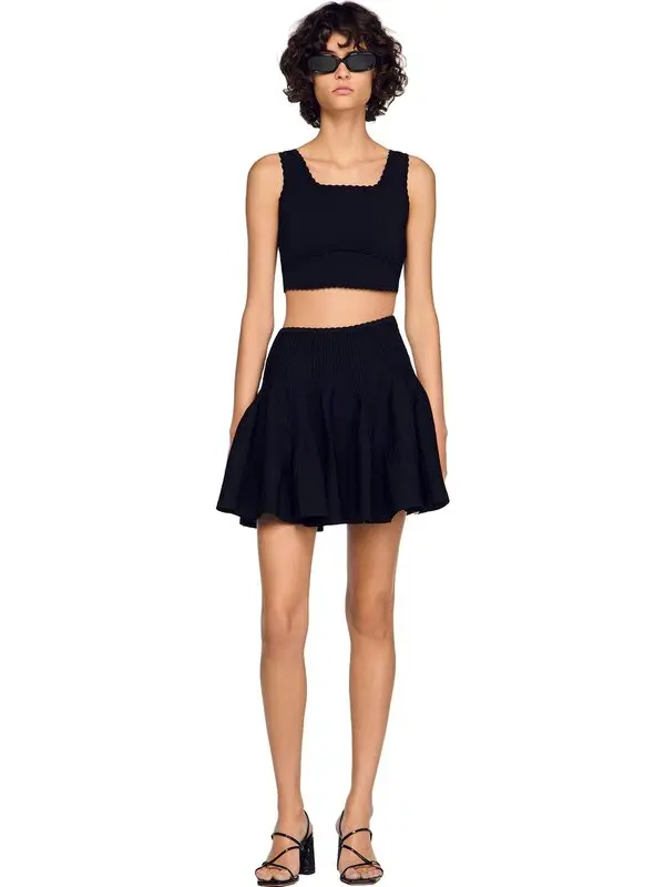 Sandro Mini Knit Godet Skirt - Black