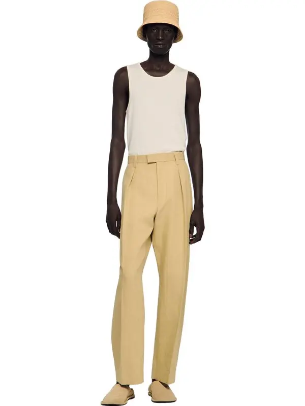 Sandro Wide Pleated Cotton-linen Trousers - Beige