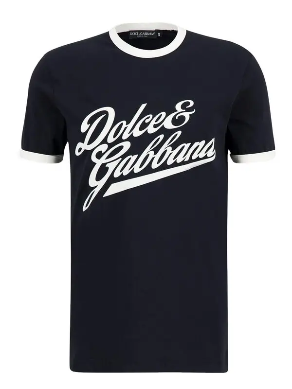 Dolce & Gabbana Blue Cotton T-shirt With Flock Print - Black
