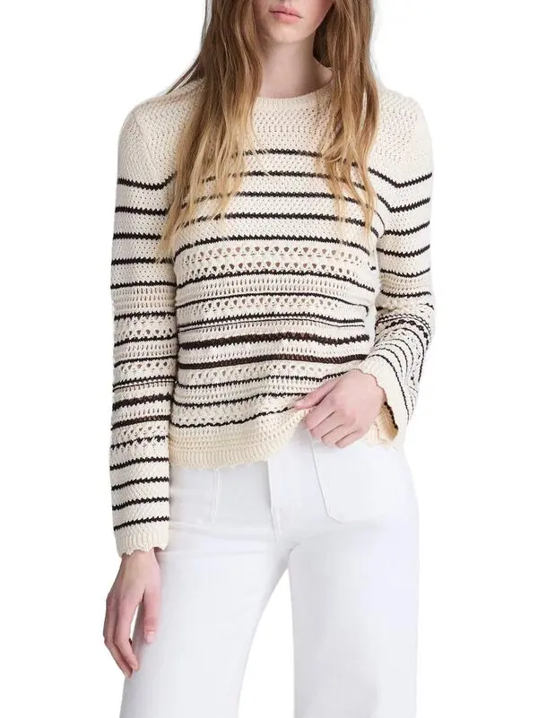 Madewell Open Stitch Cotton Sweater - Ivory And Chocolate Stripe