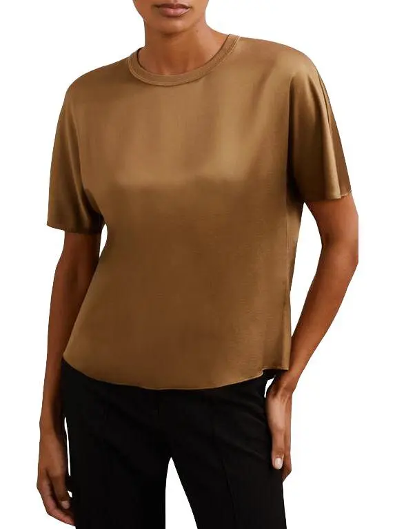 REISS Lena Dolman Sleeve Silk Top - Camel