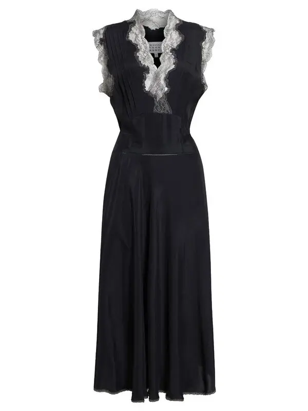 MAISON MARGIELA Lace Trim Satin Midi Dress - Black