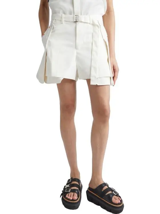 Sacai Hybrid Cotton Denim & Wool Shorts - Off White