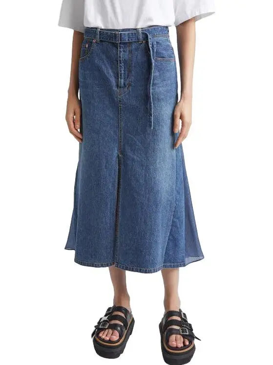 Sacai Belted Denim Midi Skirt - Blue