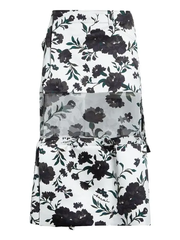 Sacai Mixed Media Floral Midi Skirt - White