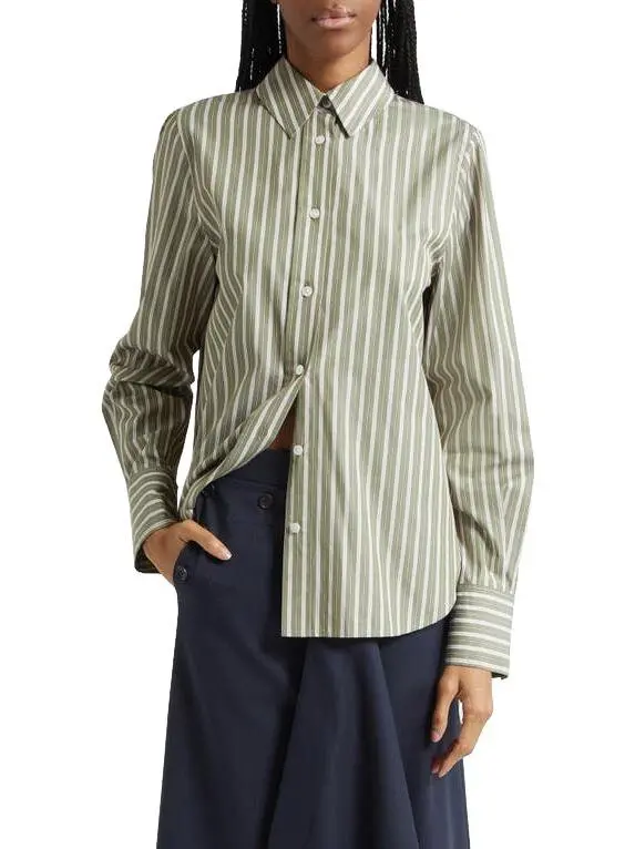 Monse Back Cascade Stripe Button-up Shirt - Sage/multi