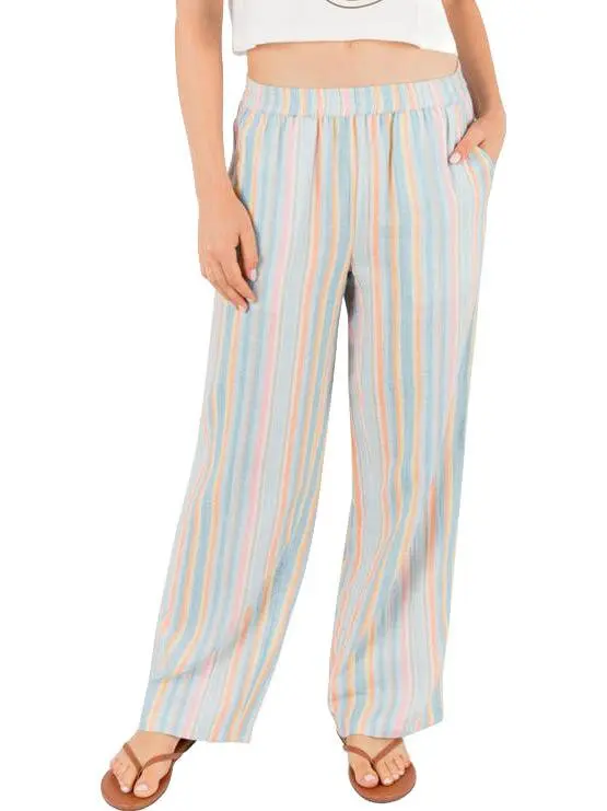 Hurley Avalon Stripe Cotton Gauze Wide Leg Pants - Blue Multi