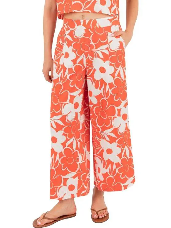 Hurley Daisy Floral Wide Leg Pants - Terracotta