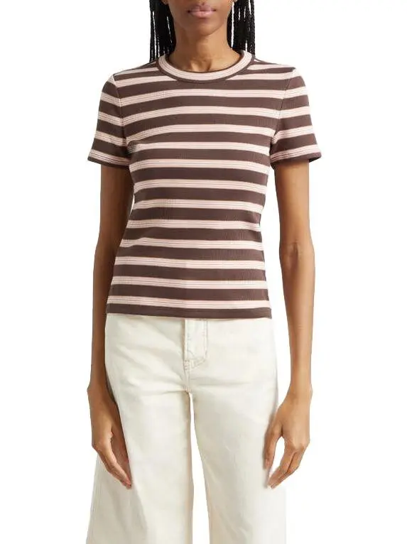 Veronica Beard Pruitt Stripe Rib T-shirt - Brown Stripe