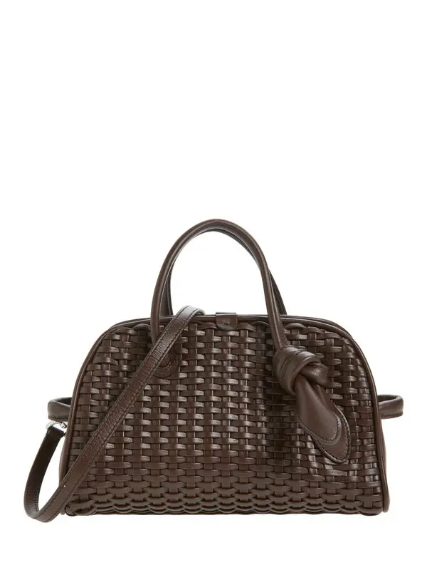 Jacquemus Le Petit Turismo Woven Leather Bowling Bag - Dark Brown 880