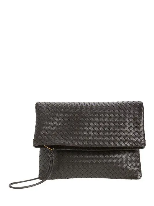 Bottega Veneta Intrecciato Leather Pouch Clutch - 2094 Espresso-brass V