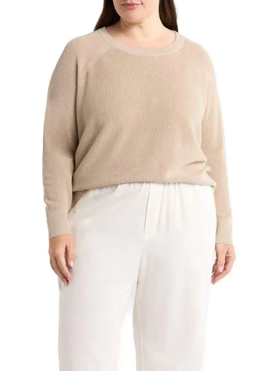 Eileen Fisher Organic Linen & Cotton Blend Crewneck Sweater - Undyed Natural