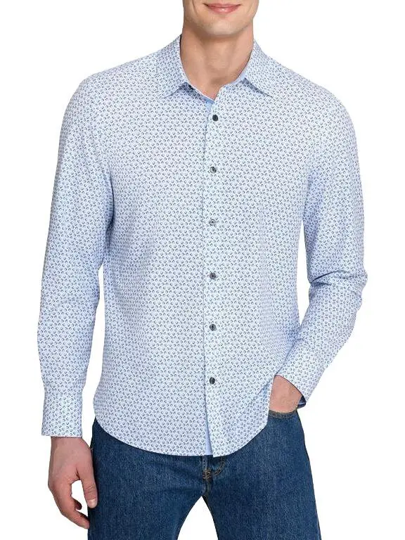 CON.STRUCT Slim Fit Gem Geo Performance Long Sleeve Shirt - White/blue