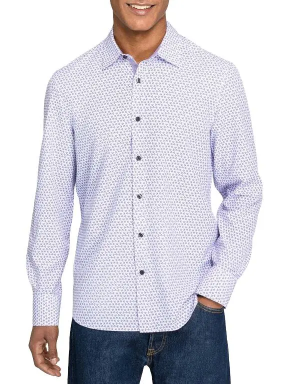 CON.STRUCT Slim Fit Gem Geo Performance Long Sleeve Shirt - White/purple