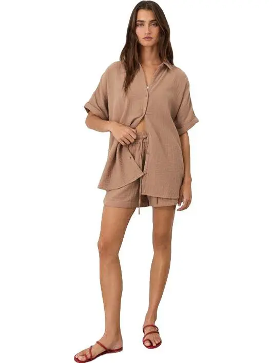 PACT Organic Cotton Coastal Double Gauze Shorts - Driftwood Brown