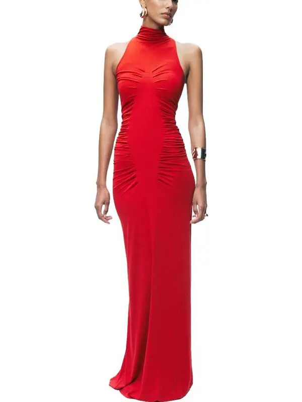 NOCTURNE Sleeveless Ruched Maxi Dress - Red