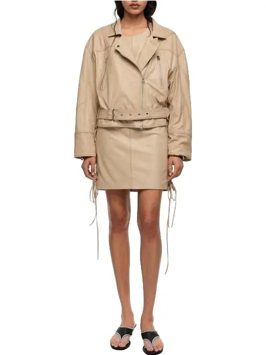 Bimba Y Lola Leather Double-breasted Jacket - Light Stone