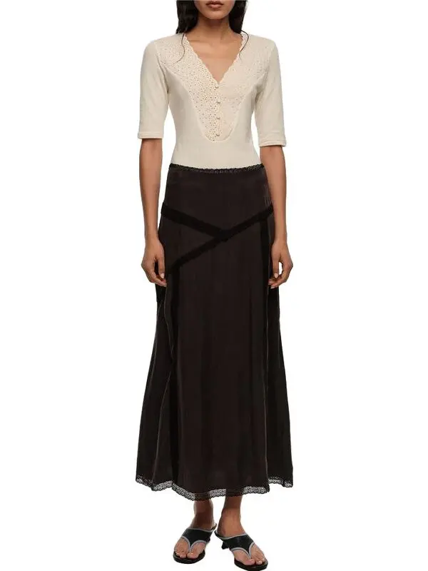 Bimba Y Lola Lace Midi A-line Skirt - Washed Black