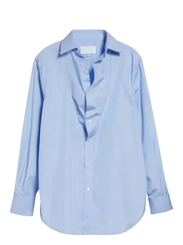 MAISON MARGIELA Folded Collar Cotton Button-up Shirt - Light Blue