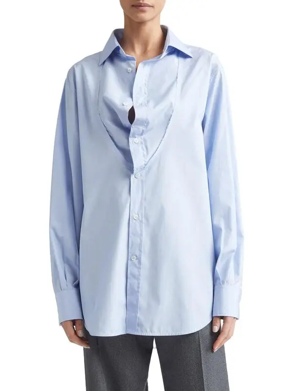 MAISON MARGIELA Folded Collar Cotton Button-up Shirt - Light Blue