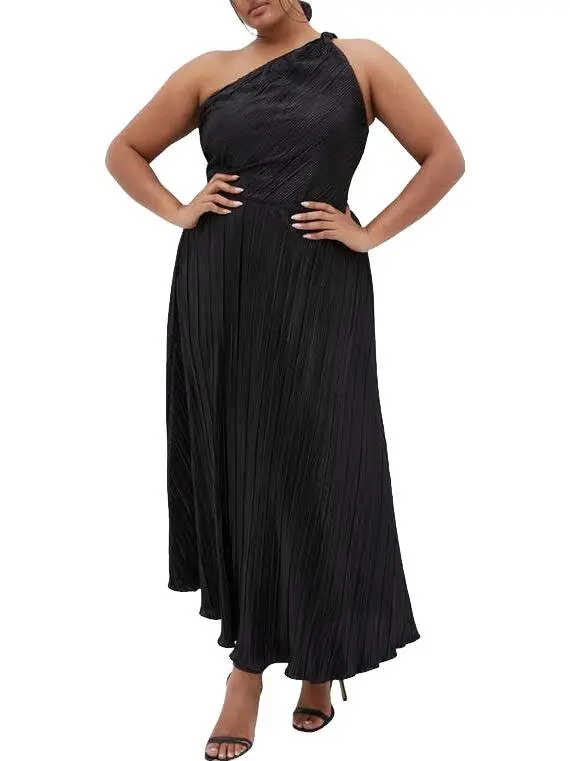 City Chic Metallic One-shoulder Maxi Dress - Black