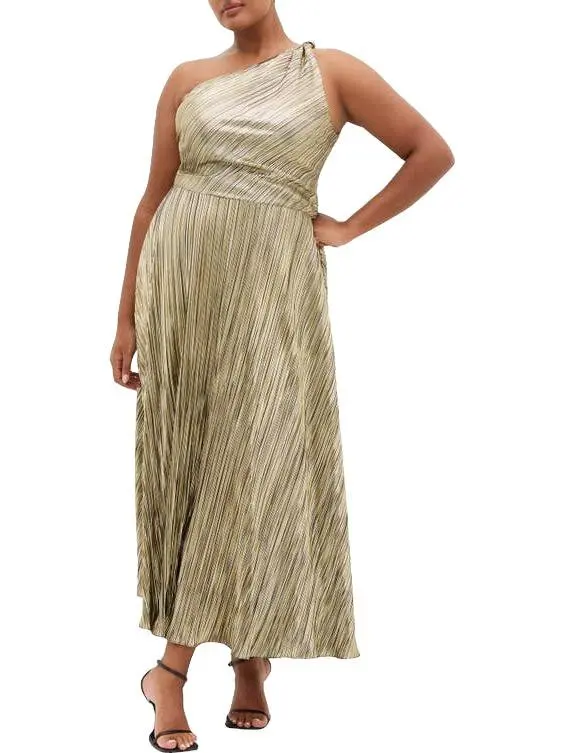City Chic Metallic One-shoulder Maxi Dress - Bronze