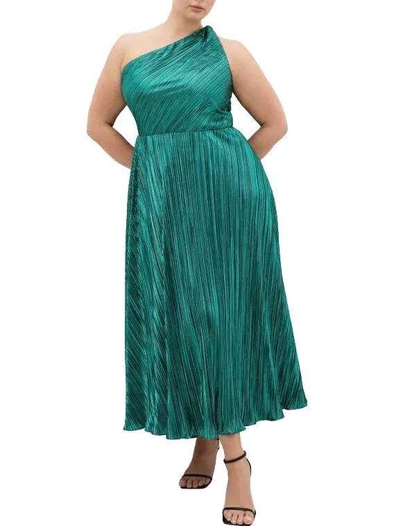 City Chic Metallic One-shoulder Maxi Dress - Emerald