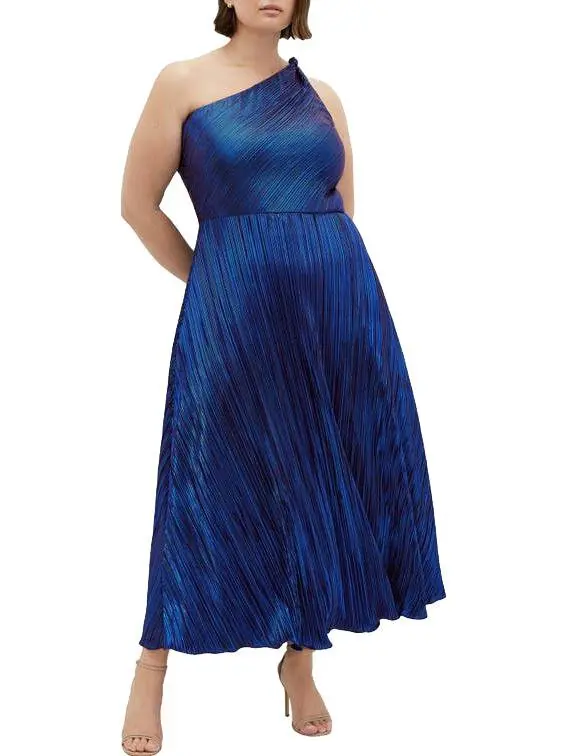 City Chic Metallic One-shoulder Maxi Dress - Navy