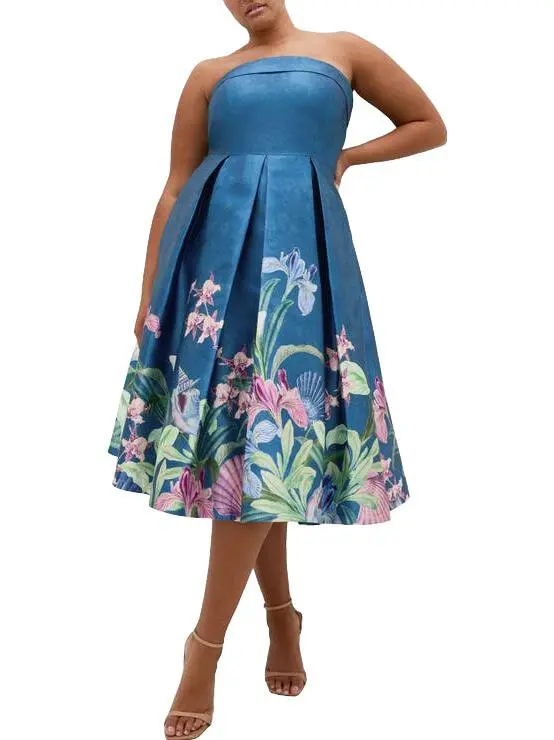 City Chic Tiffany Bloom Fit & Flare Dress - Sea Art