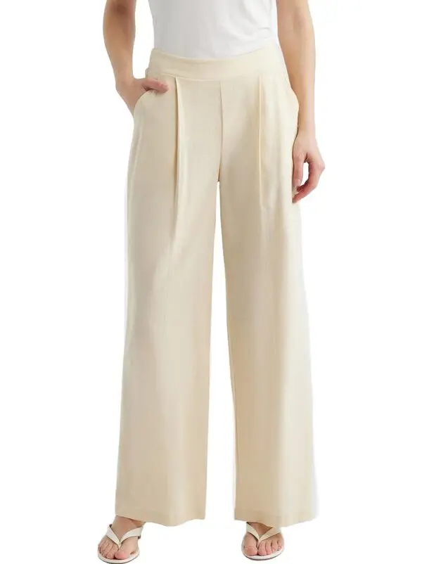Hue Coastal Palazzo Pants - Ecru