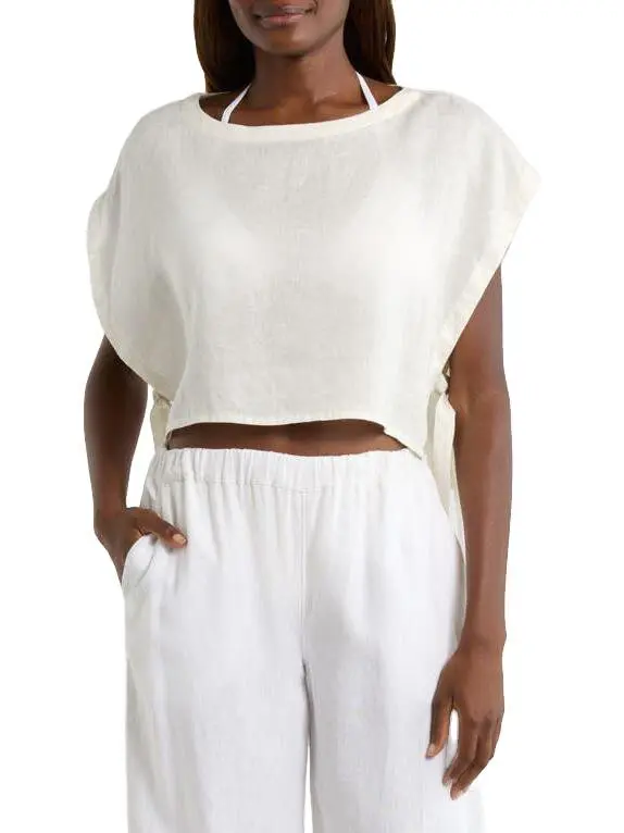 Elan Cropped Linen Cover-up Top - White