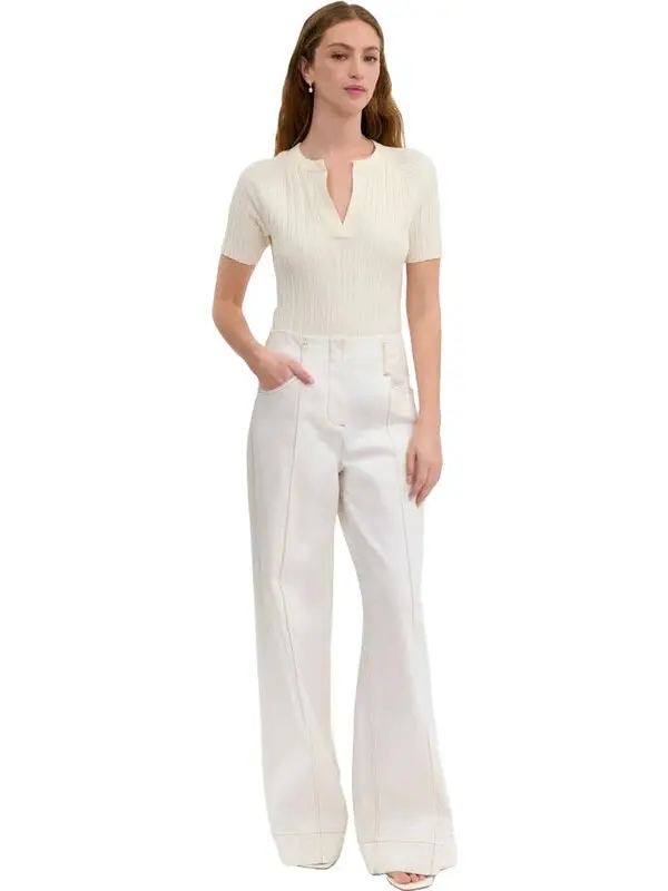 Rebecca Taylor Bouclé Knit Short Sleeve Top - Ivory