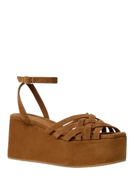 LOEFFLER RANDALL Channing Ankle Strap Platform Wedge Sandal - Cacao