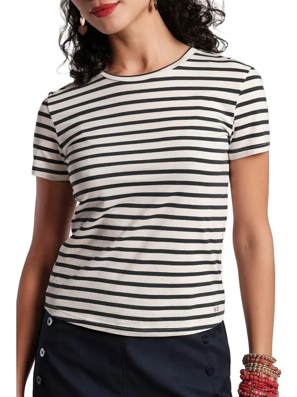FRANCES VALENTINE Striped Crewneck T-shirt - Oyster/black