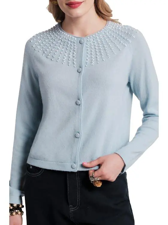 FRANCES VALENTINE Beaded Wool-cashmere Cardigan - Light Blue