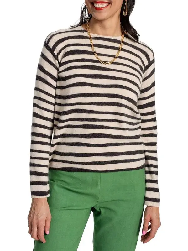FRANCES VALENTINE Painterly Stripe Knit Sweater - Black/oyster